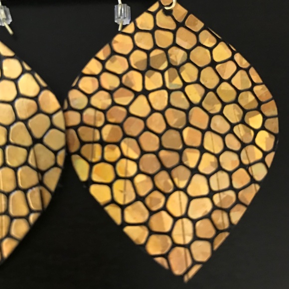 Jewelry | Golden Crackle Teardrop Feather Earrings | Poshmark